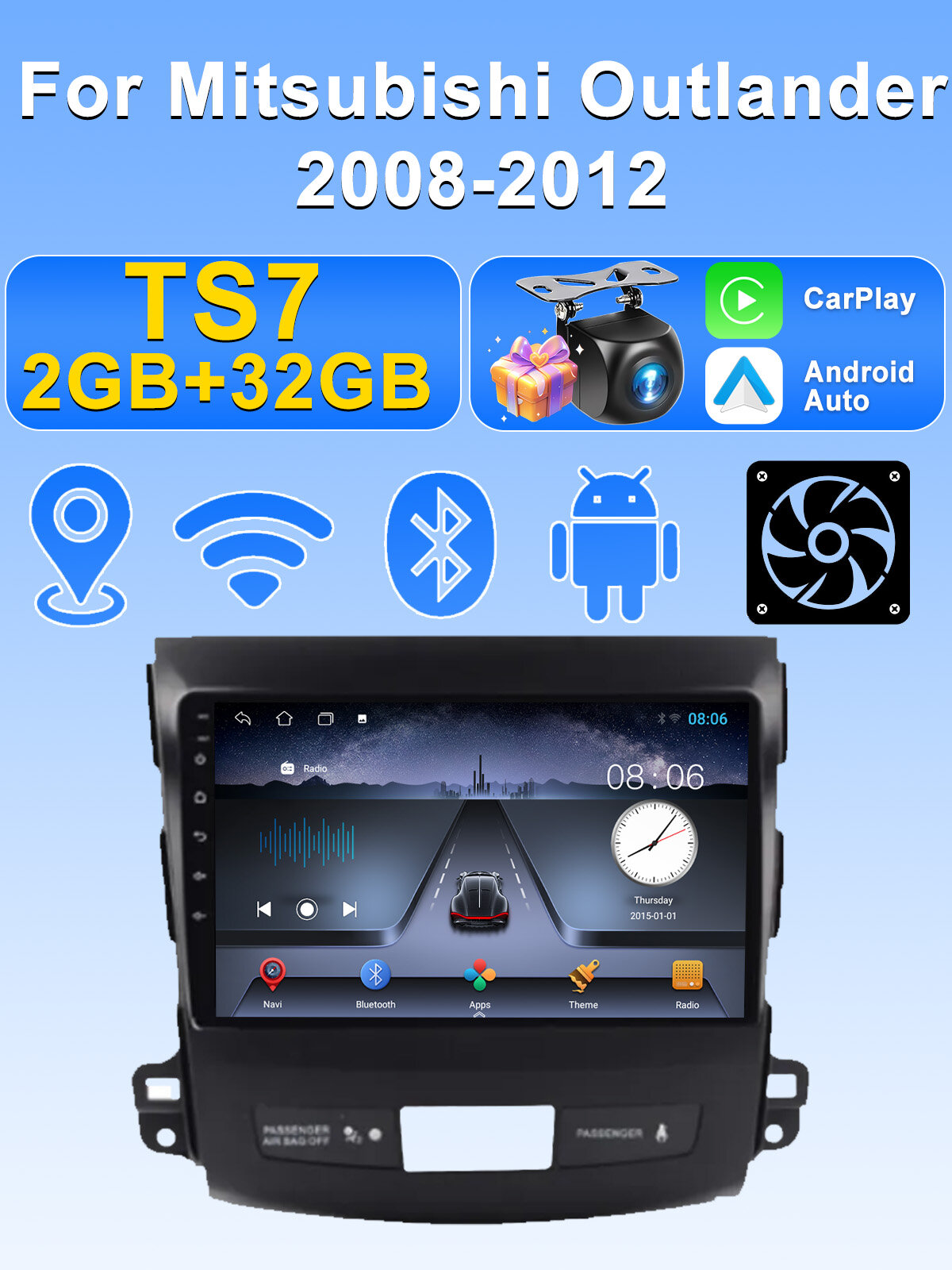 Магнитола для Mitsubishi Outlander 2008-2012 , Автомагнитола для Митсубиси Аутлендер ХЛ ,2din android 2+32G Мультимедиа Bluetooth FM WIFI Автомобильный