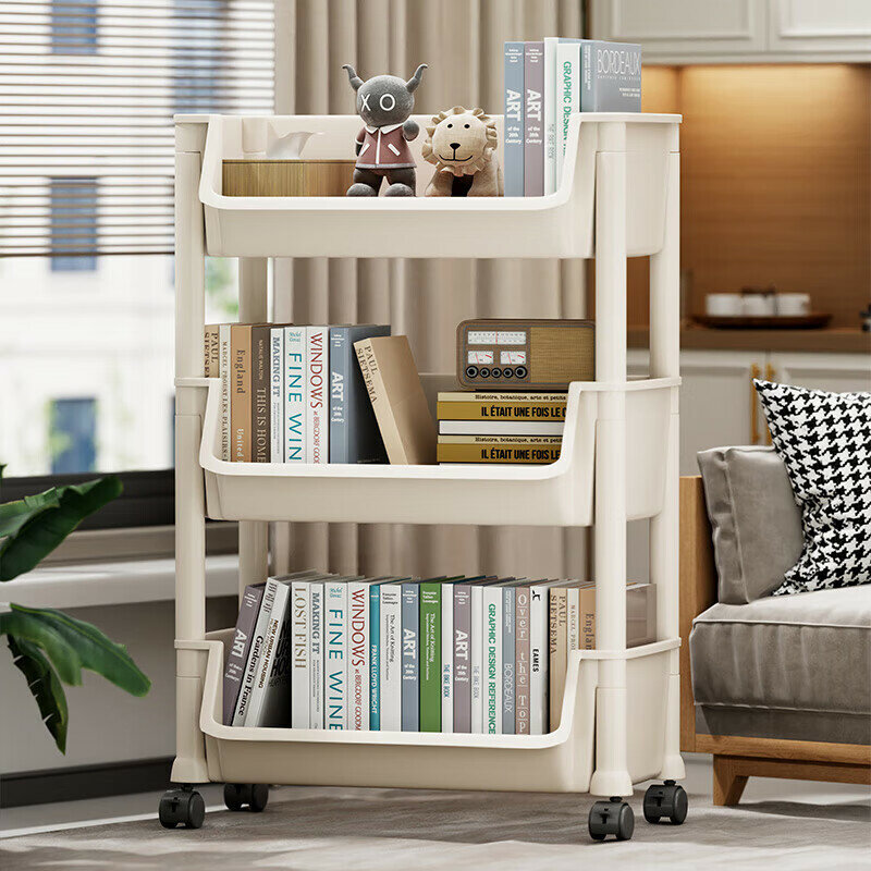 Zhuobo movable storage shelf snack shelf storage rack living room storage rack SJ16 open style 3-layer large size