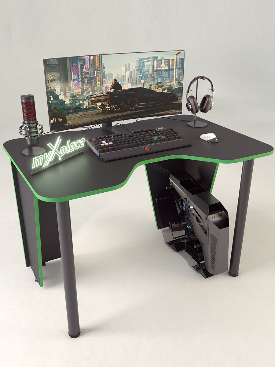 Компьютерный письменный стол, для школьника, Черно-зеленый, для геймеров