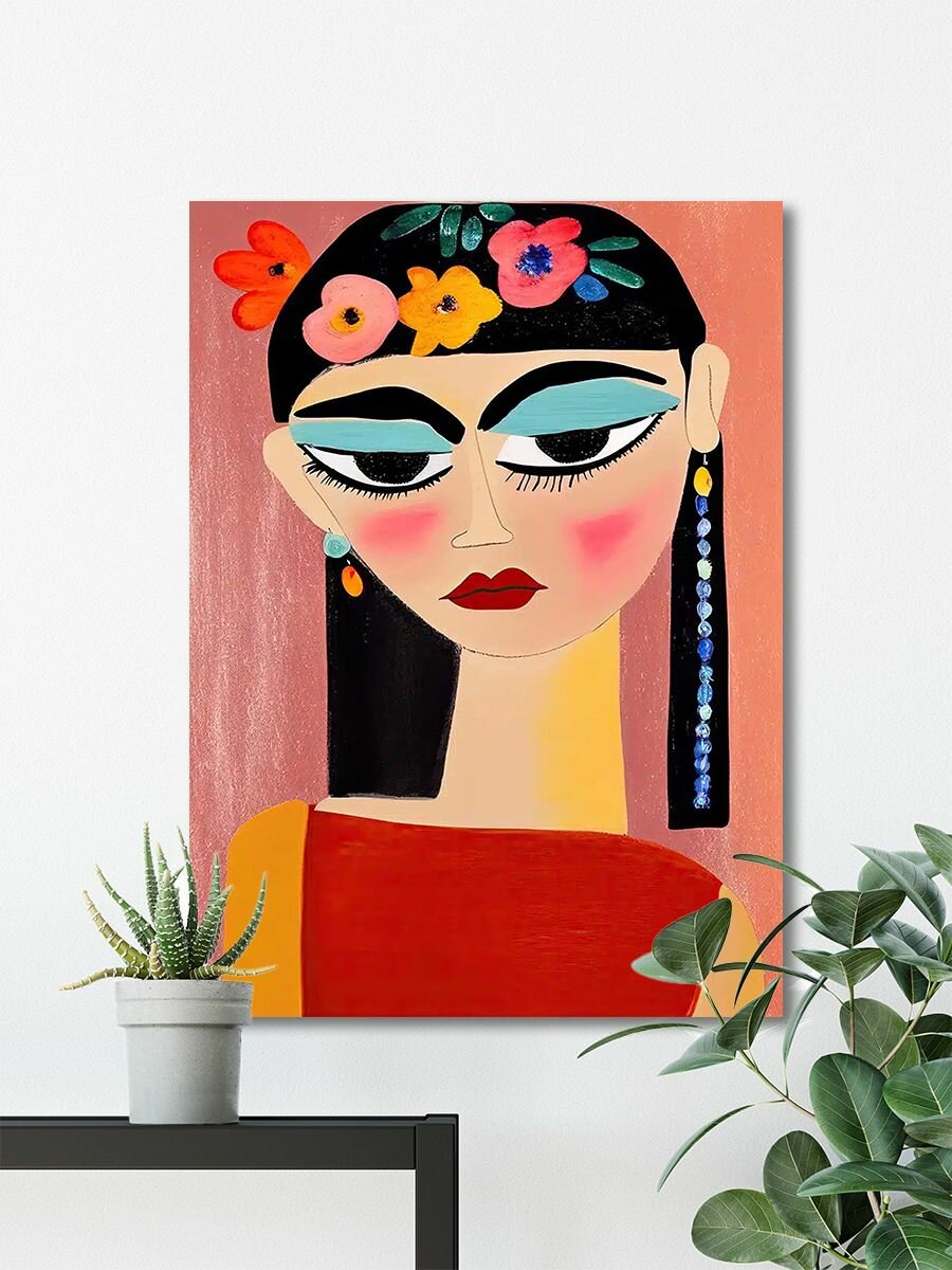 Картина интерьерная - "Фрида Кало девушка лицо абстракция" , 40х60 см.