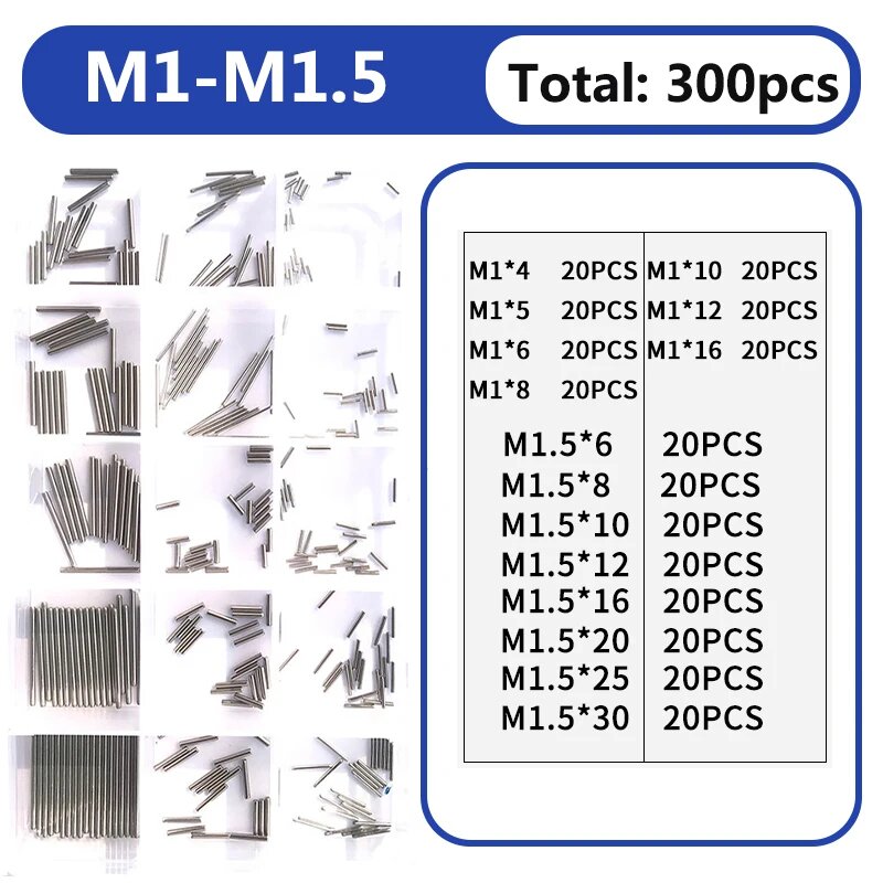 Набор штифтов M1-M1.5 из нержавеющей стали 304 (300шт)