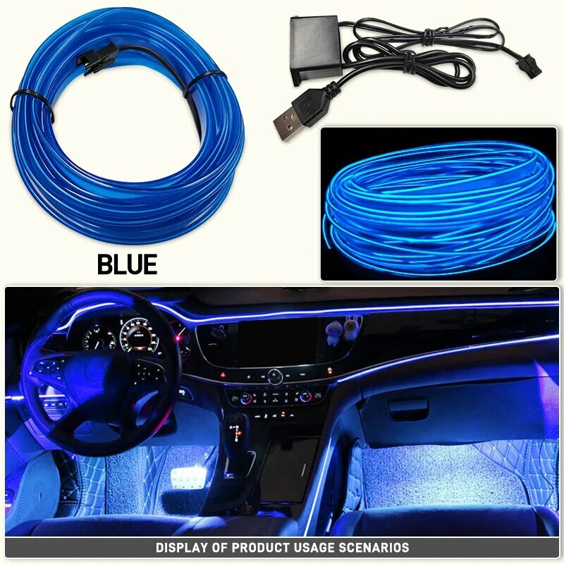 Неоновая лента EL Wire Blue 5M для автосалона, USB