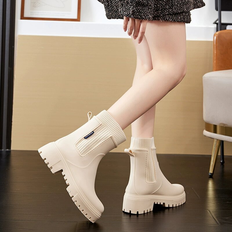 Полусапожки, резиновые сапоги Martin, женская модная верхняя одежда, водонепроницаемые ботинки средней высоты, нескользящие, удобные резиновые сапоги с бархатистой резиной. Размер обуви. EU:39