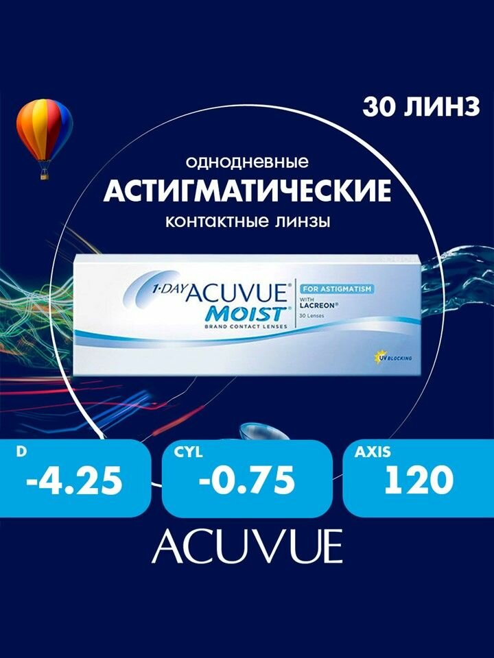 1-day Acuvue Moist for astigmatism (30 линз)/-4.25/-0.75/120