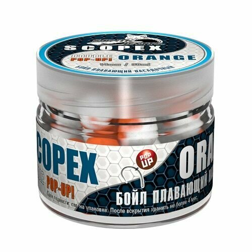 Бойлы насадочные плавающие Sonik Baits 14мм SKOPEX-ORANGE Fluo Pop-ups 90мл, прикормка для летней рыбалки, наживка для ловли крупной рыбы: карпа, леща, караса и плотва, сазана, сома