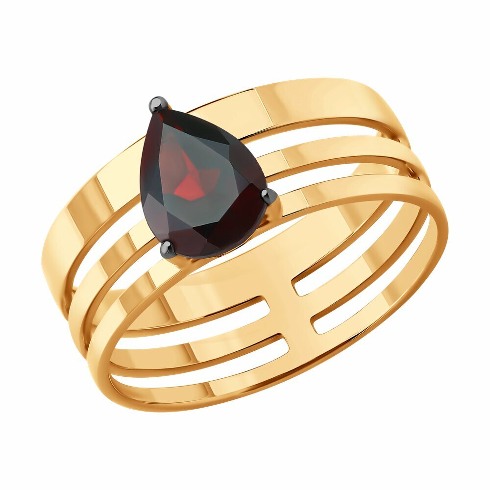 Кольцо, серебро, 925 проба, золочение, гранат