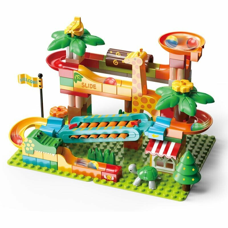 Конструктор FEELO Горка "Трек с машинками" FL1640, 211 дет, для детей от 3 лет