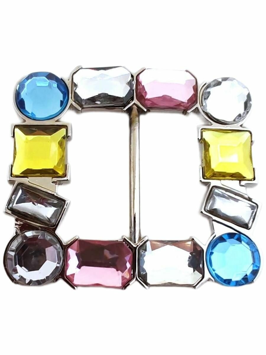 Пряжка для ремня 30 мм, металл, с разноцветными камнями, 1 шт