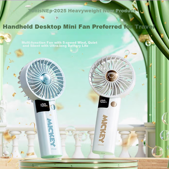 DISNEY Mini Fan with Large Wind Power Low Decibel Cooling Handheld Mini Portable USB Rechargeable Office Desktop Student Dormitory Long Battery Life GD12 White
