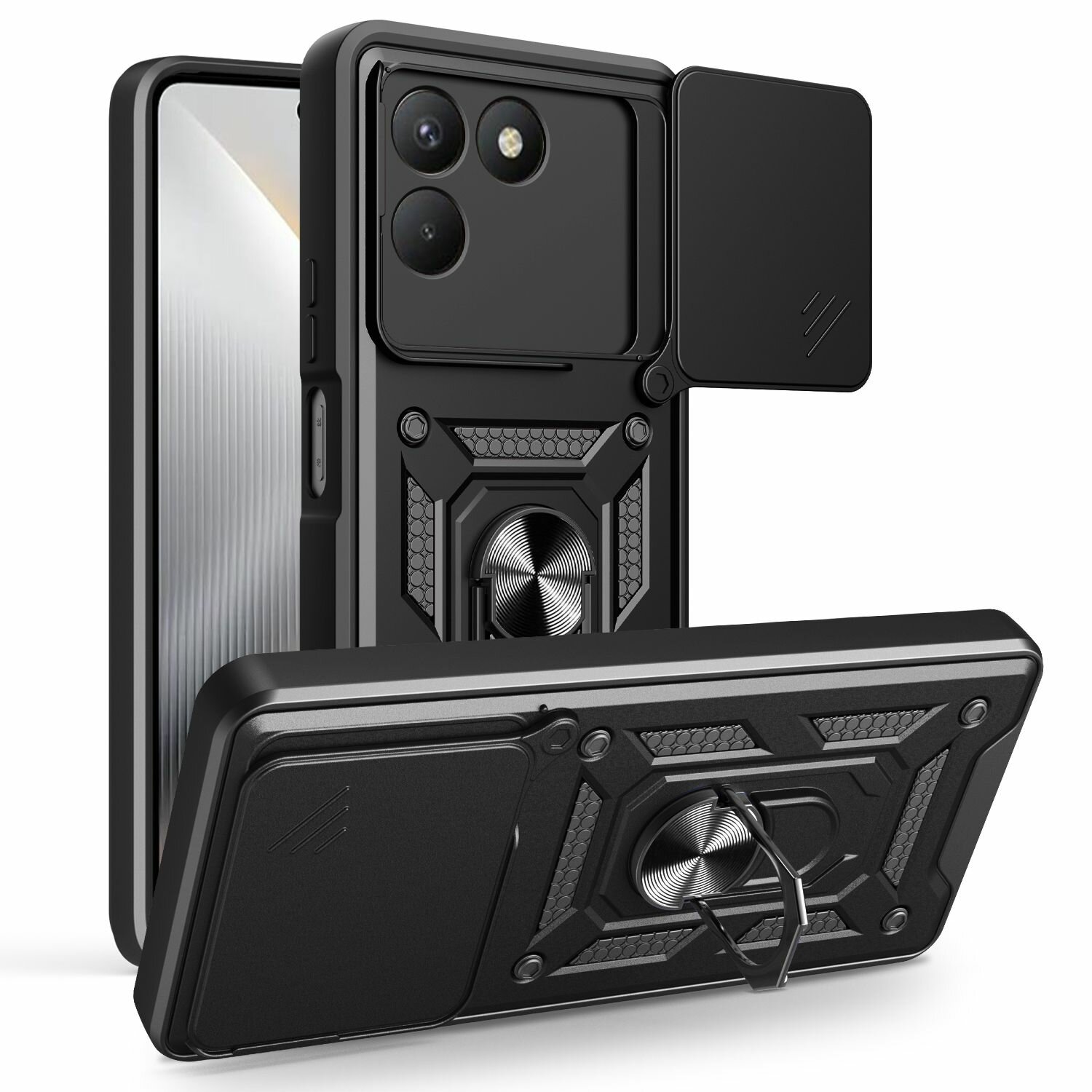 Чехол бронированный для Tecno Pova 7 Neo противоударный с защитой камеры