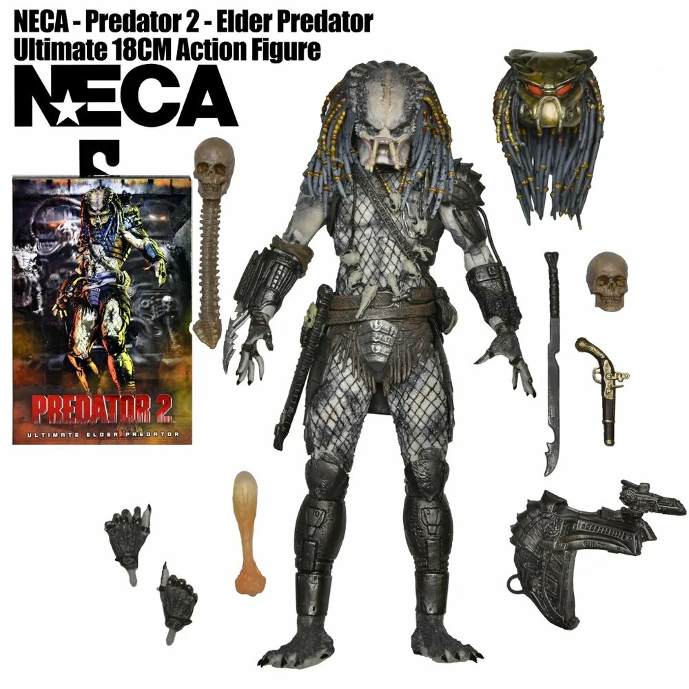 Это фигурка NECA 51429 высотой 18 см - Старший Хищник с серой спиной из фильма Хищник 2 (Predator 2 - Elder Predator Ultimate)