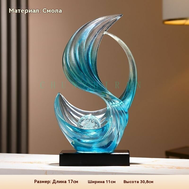 Статуэтка "Китайский пейзаж" liuliudashun, голубая, полирезин, 17x11x30.8 см