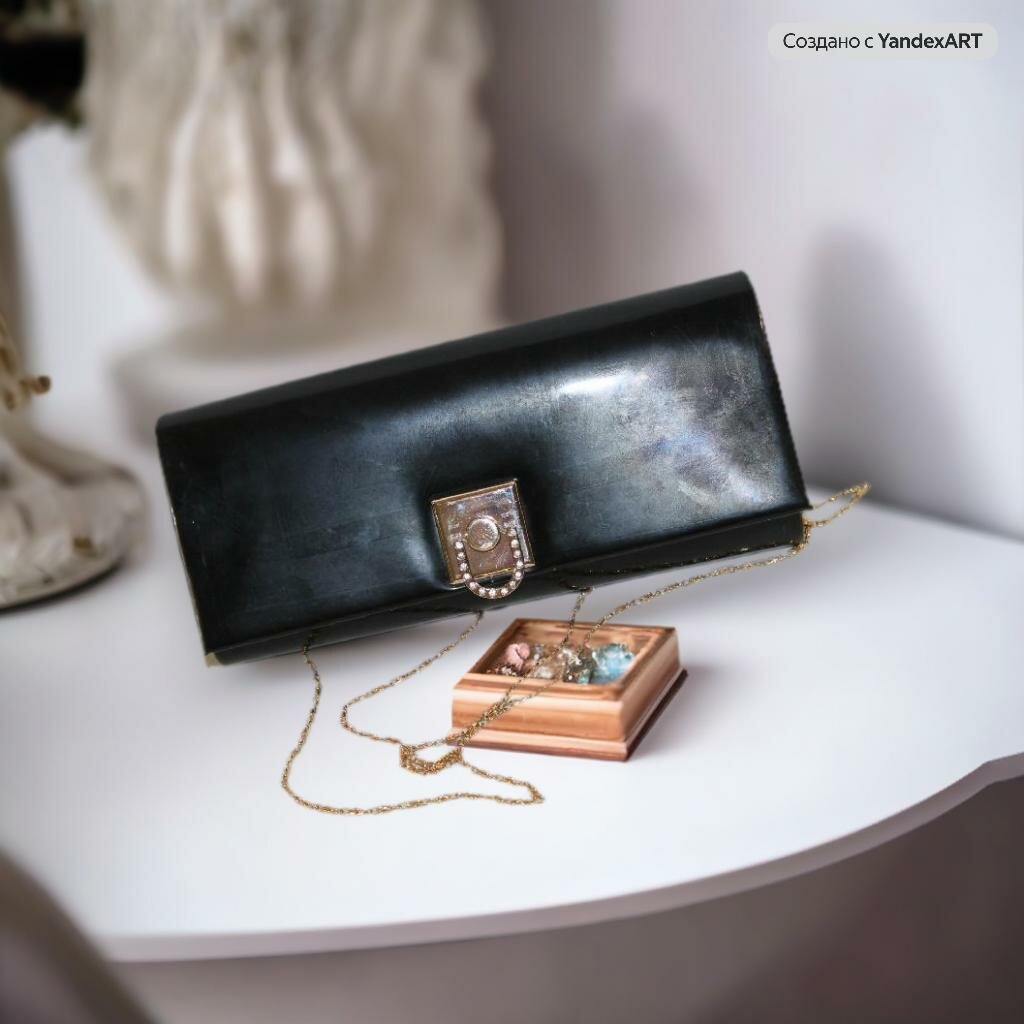 Сумка клатч  Клатч черный лаковый с золотом и стразами