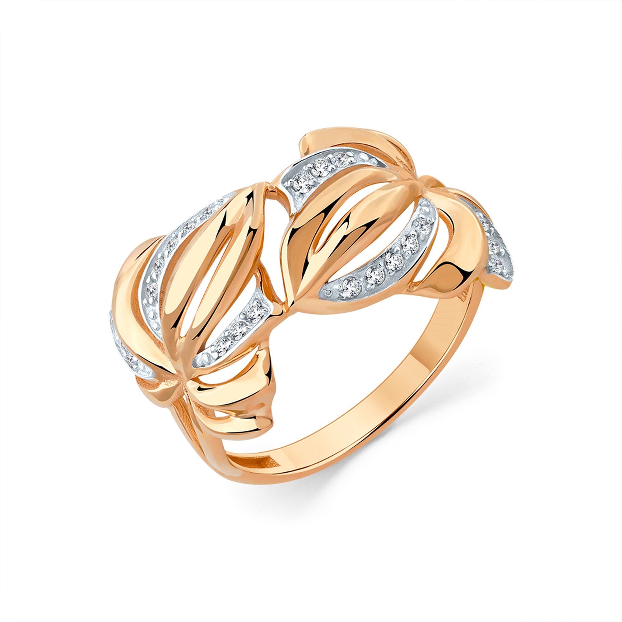Кольцо широкое Diamant online, красное золото, 585 проба, фианит