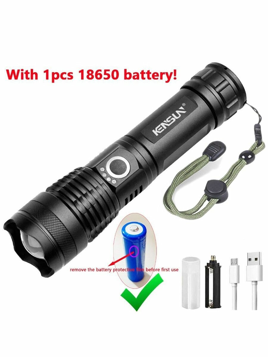 Фонарь Тактический Светодиодный C Зумом 50 Вт,18650 XHP50 CREE С USB