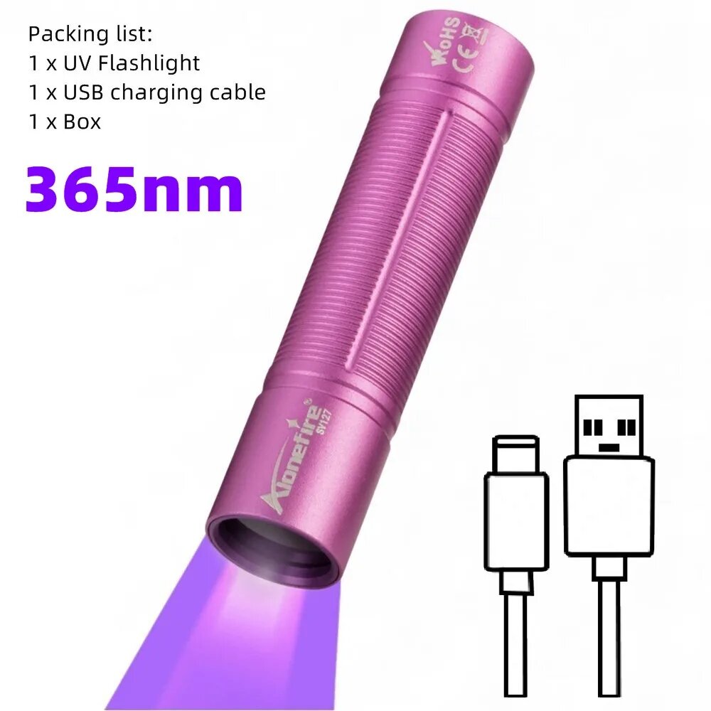AloneFire SV127 Черный УФ-фонарик 365 нм SV127-365nm-Pink