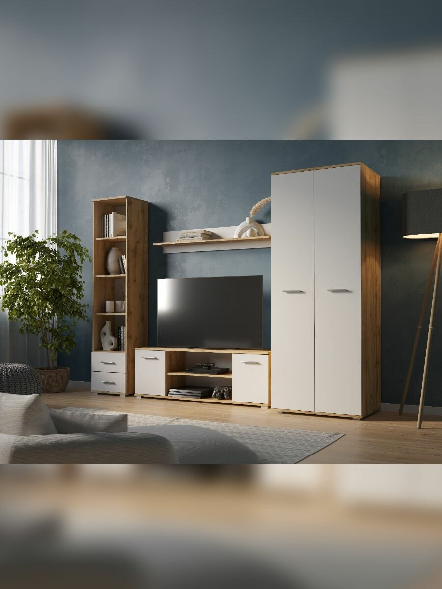 Гостиная Like №2, модульная конструкция, ЛДСП, цвет белый/дуб вотан