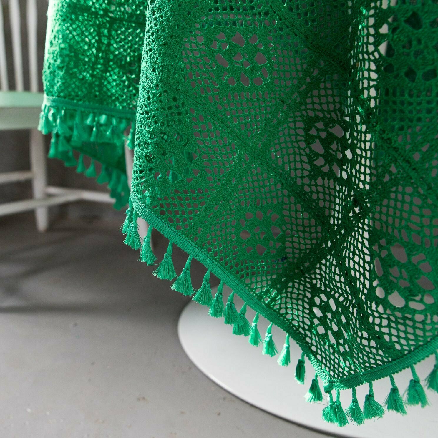 Скатерть крючком тканая скатерти,120x120, зеленый-