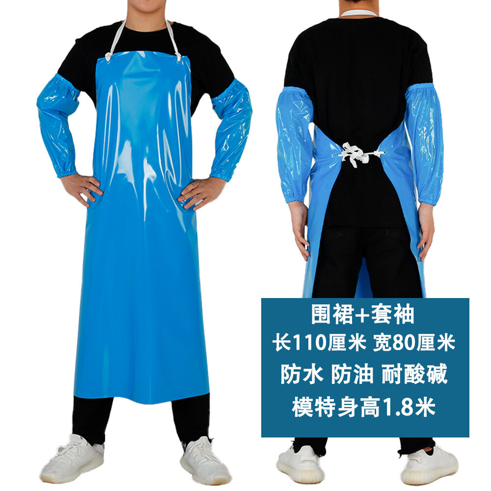 Фартук, для кухни, синий, с рукавами, маслостойкий