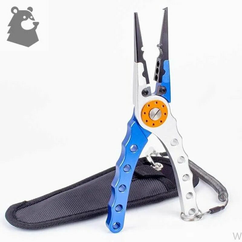 Плоскогубцы рыболовные ножницы+крепление с карабином+чехол, щипцы для заводных колец / Обжимной инструмент для рыбалки/ Кусачки для плетёной лески