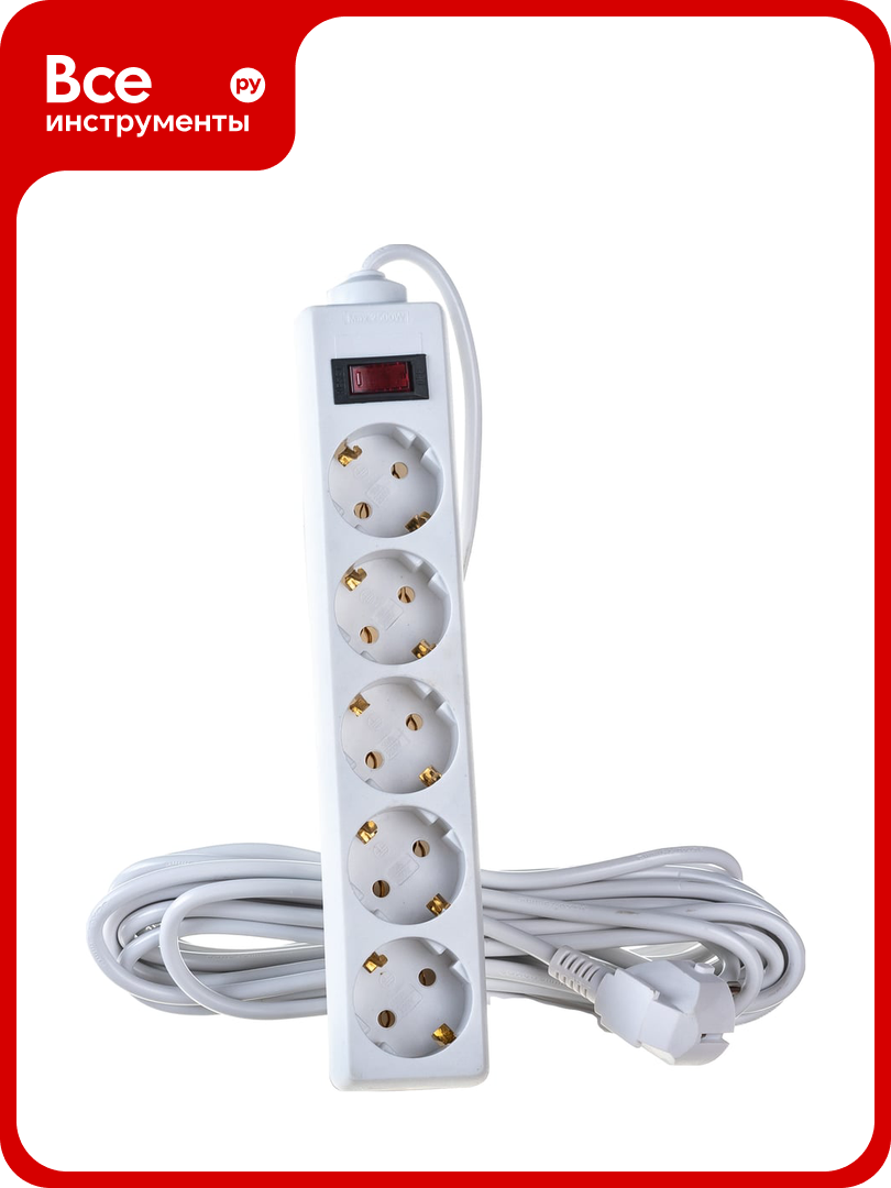 Сетевой фильтр ExeGate SP-5-7W 5евро с заземлением 7м защита от перегрузки выключатель с подсветкой белый 279180