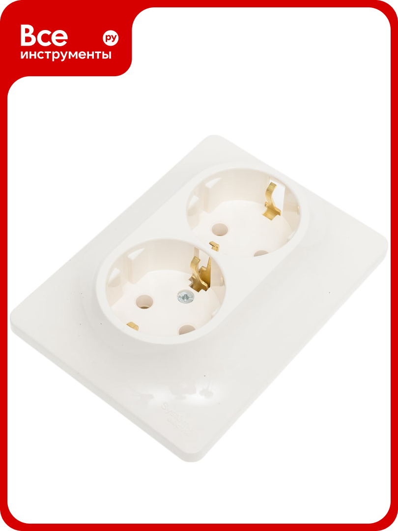 Розетка Systeme Electric Glossa молочная, встраиваемая силовая с заземлением, IP20, комплект в сборе