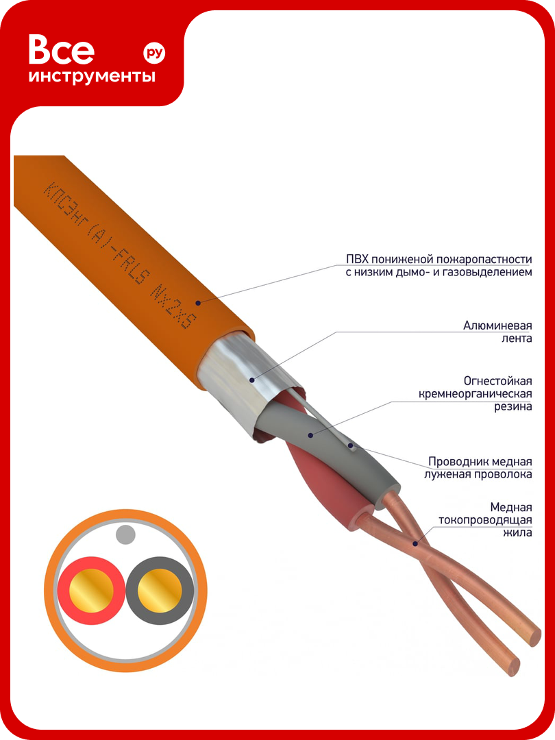 Кабель пожарной сигнализации REXANT огнестойкий кпсэнг(А)-FRLS 1x2x0,75мм2, 200м 01-4903-1