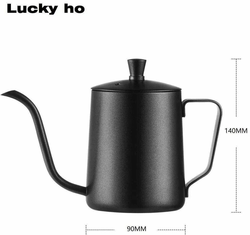 Кофейник, с длинным носиком, нержавеющая сталь, 600мл, чёрный