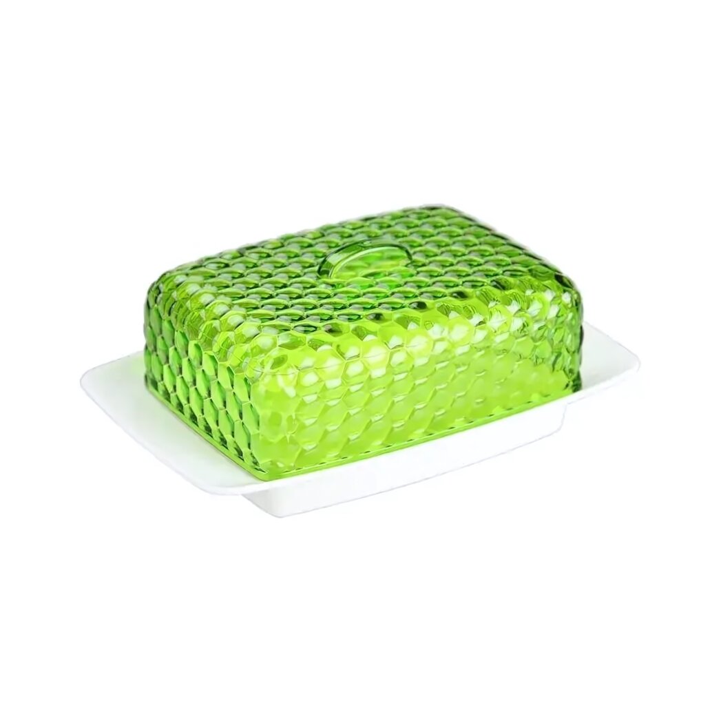 Масленка пластиковая "Мозаика" герметичная с крышкой, цвет в ассортименте (бело-бирюзовая/прозрачная)