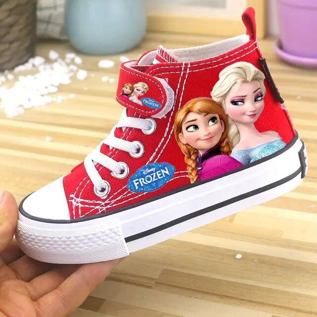 Детские парусиновые туфли для девочек, высокие повседневные спортивные туфли, дышащие кроссовки с изображением принцессы из мультфильма, кроссовки для бега для детей старшего возраста, Размер обуви30