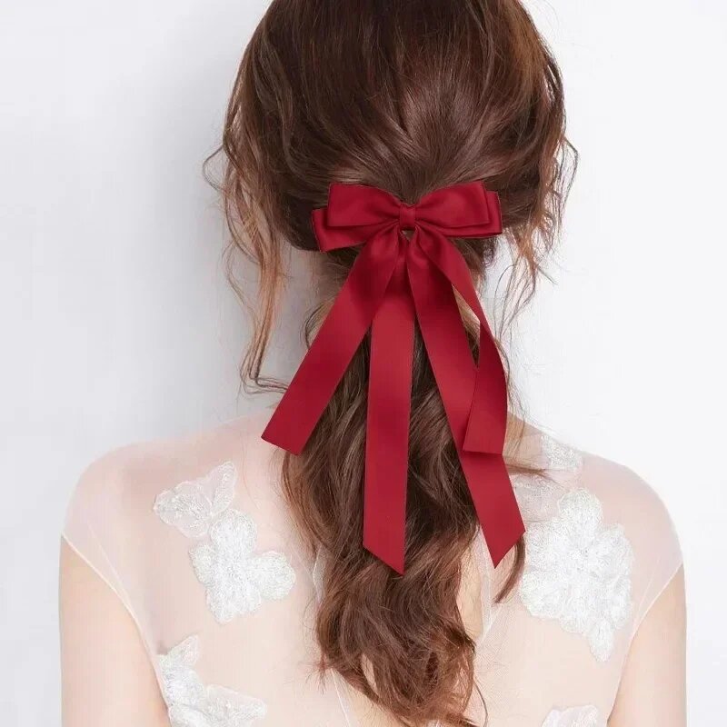 Черно-белый вискозный бант для волос Бордовый, 2