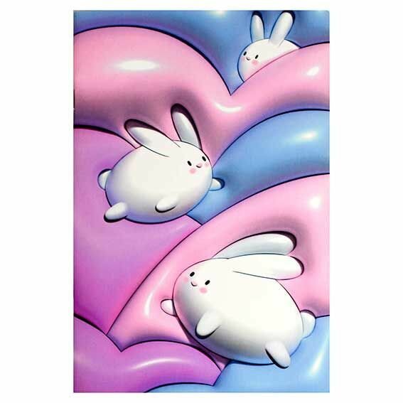 Тетрадь Феникс 32 л, клетка, "3D-Кролики", ламинация софт-тач, вельвет