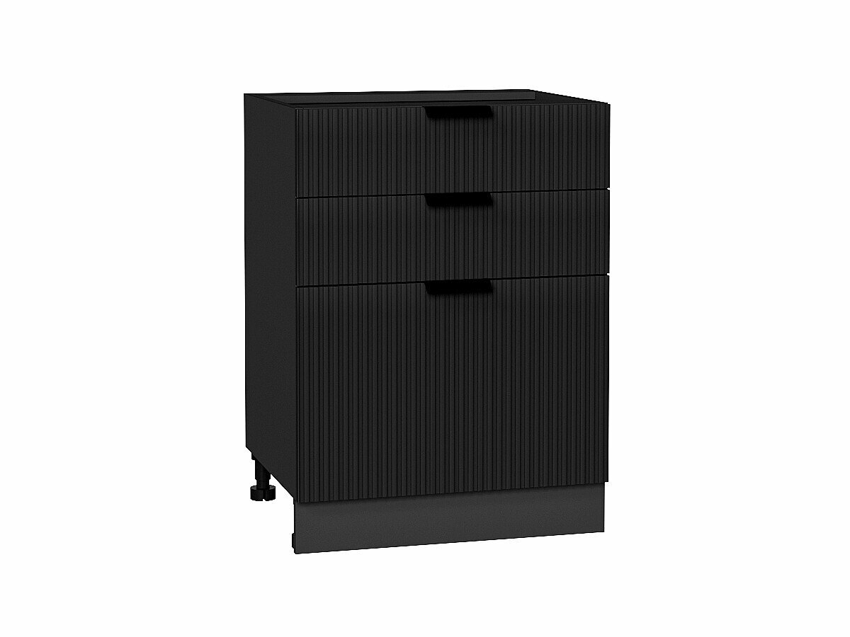 Шкаф нижний с 3-мя ящиками Евро Лайн, цвет фасада Антрацит, цвет каркаса Graphite, 816*600*480 мм