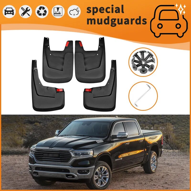 For the 08-24 Dodge Ram Mudguards Fender Mudflaps Front Rear Flares Splash Guards Cover Car Accessorie 19-24 no Wheel brow