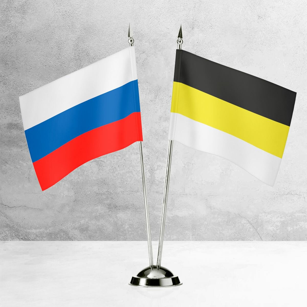 Настольные флаги России и Российской Империи на пластиковой подставке под серебро