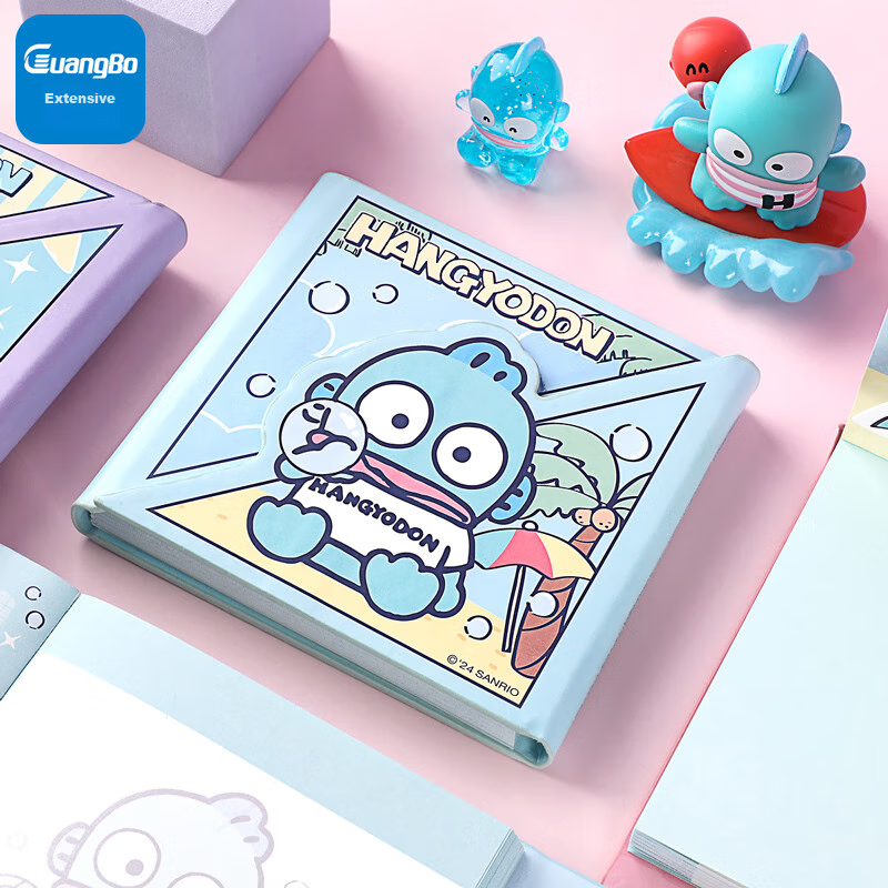 GuangBo X Sanrio Square Leather Pocket Notebook, Half-Person Fish Design, High-Quality Magnetic Clasp, Colorful Inner Pages, Pocket Diary, 80 Sheets, 98*98mm, KT81315