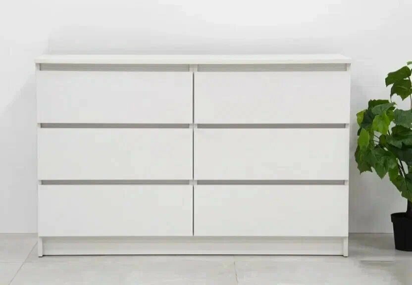 Комод для вещей Мори ширина 1380 мм на 6 ящиков цвет белый матовый