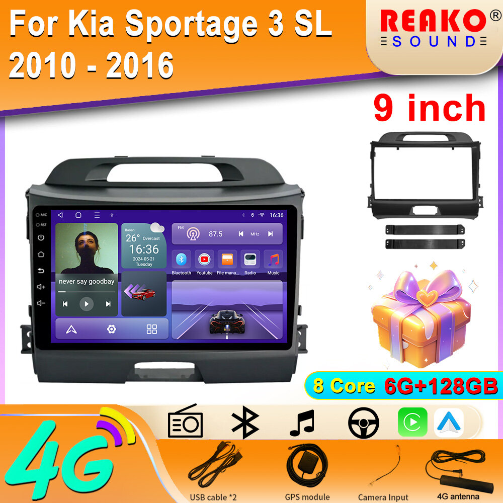 Магнитола для Kia Sportage 3 SL 2010 - 2016 , 8 ядерный процессор 6/128Гб ANDROID 10, QLED экран 9 дюймов, Wifi