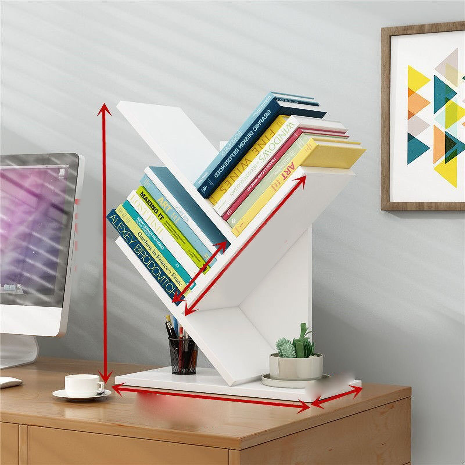 3-х уровневая книжная полка из массива дерева, компактный органайзер для хранения книг на дереве для домашнего офиса и школы, белый, гениальный дизайн, компактные книжные полки