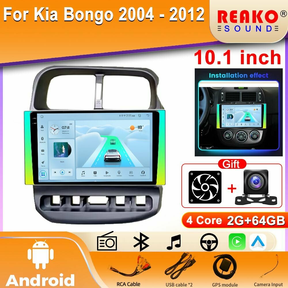 Магнитола для Kia Bongo 2004 - 2012, IPS экран 10.1 дюймов, Wifi, андроид штатная автомагнитола