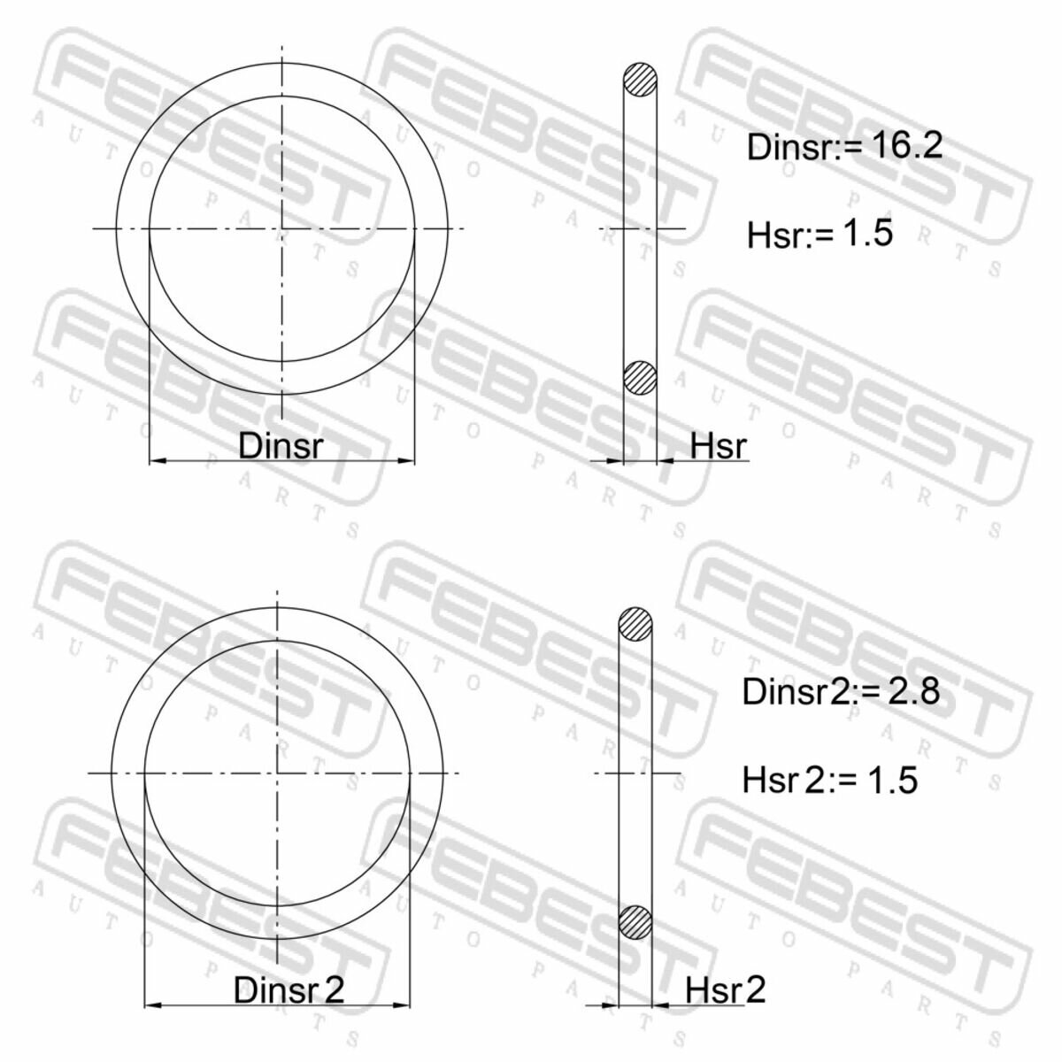 Кольцо Уплотнительное Форсунки Впрыска Топлива Комплект 16.2X1.5/2.8X1.5(Febest 27400-002-Kit)