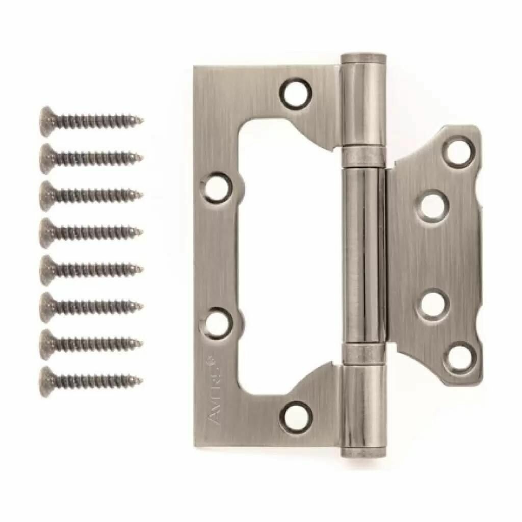 Дверная петля AVERS накладная, для деревянных, 100х75х2,5 мм, универсальная, 2 подшипника, цвет Матовый хром