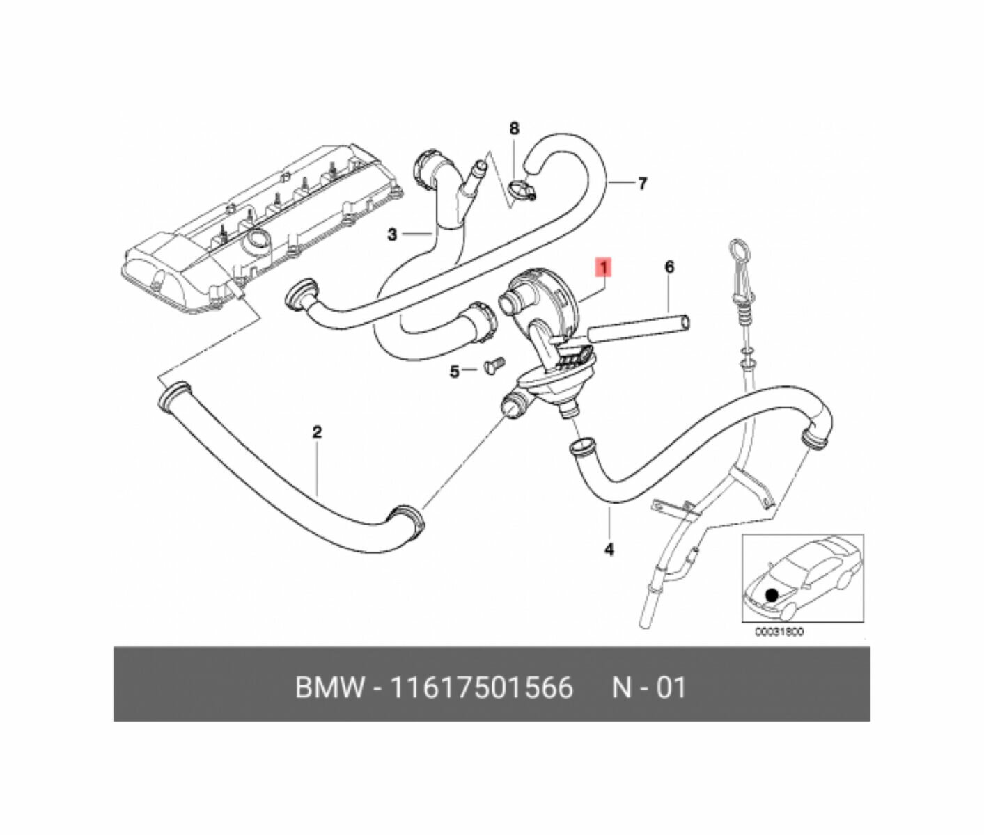 Клапан Системы Картерных Газов Bmw 3 (E46) 320 I [2000/09-2005/02](Bmw 11617501566)