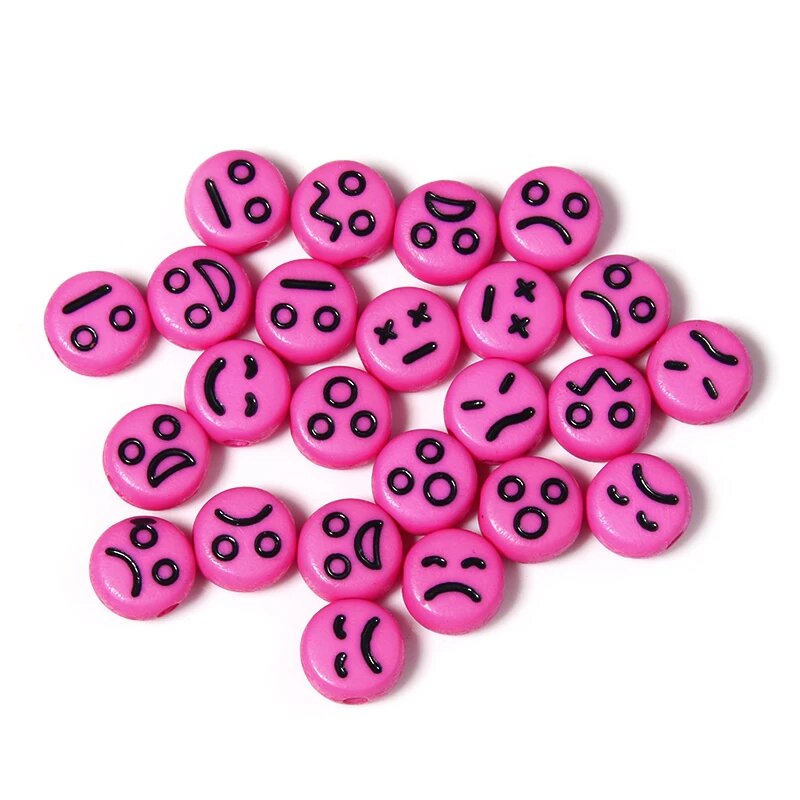 100 шт. Акриловые бусины Emoji 7 мм Hot pink