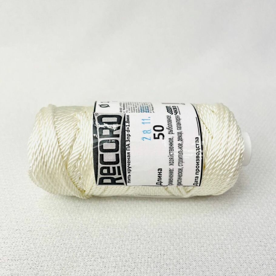 Нить крученая 3 пр. капрон. ПА d 1,8 мм р/н 60 кгс (50 м БК 4")