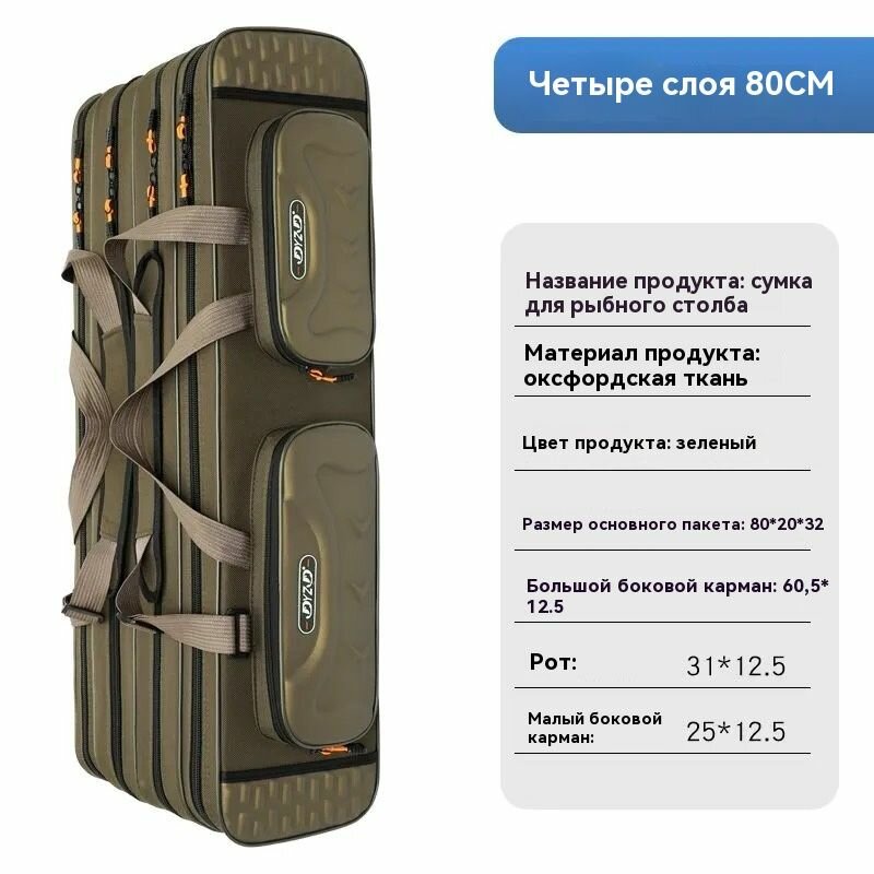 Чехол для удочек, сумка для рыбалки 80 см 4 секции