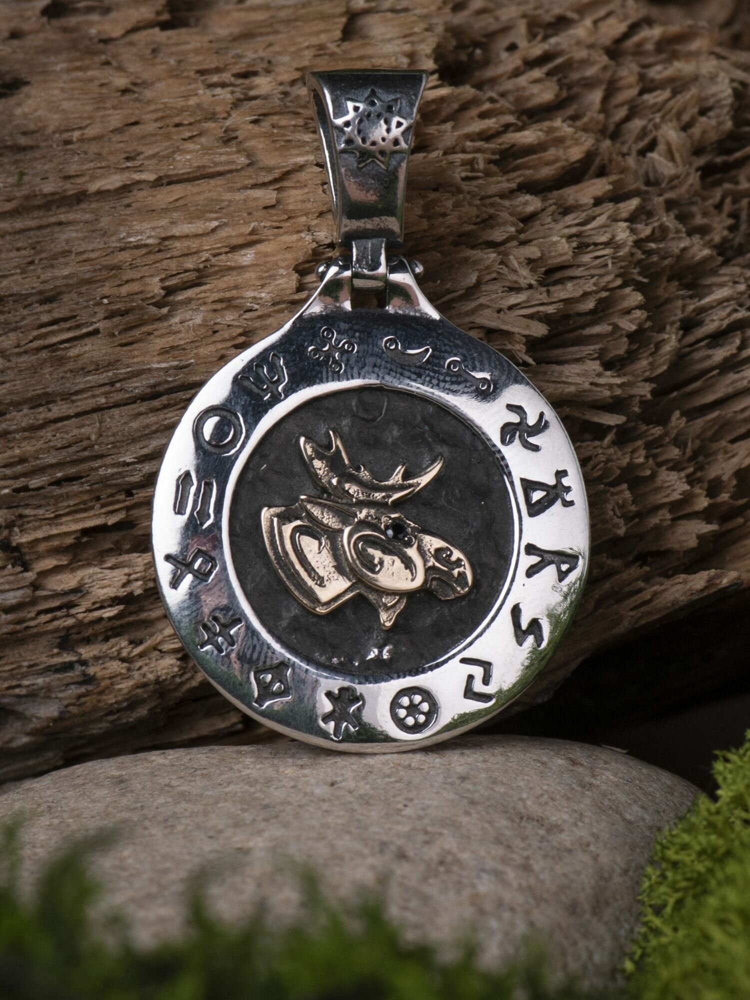 Славянский оберег, подвеска, серебро, 925 проба, чернение, шпинель, бронзит