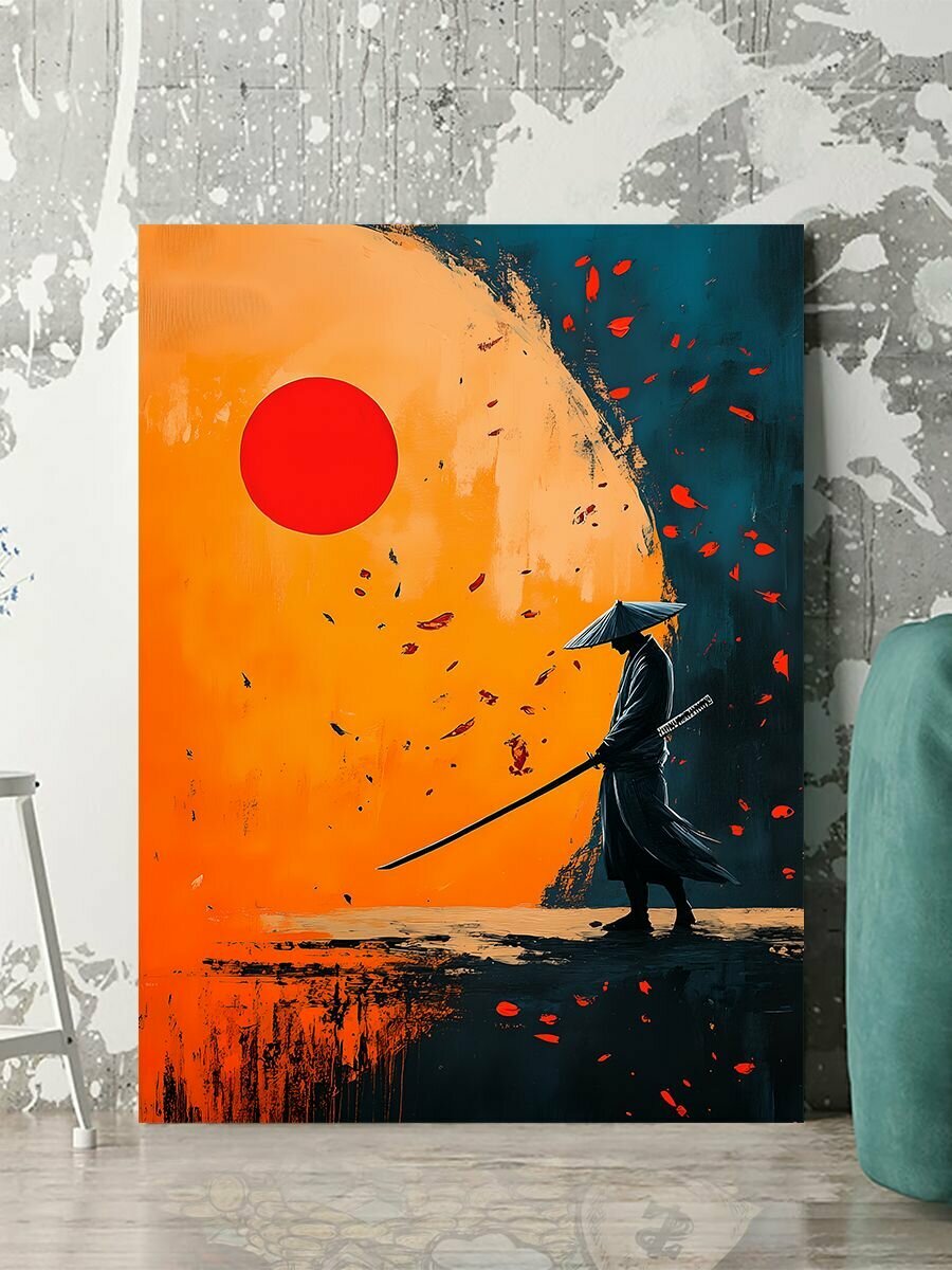 Картина на холсте - "Самурай, японский стиль", 40х60 см.