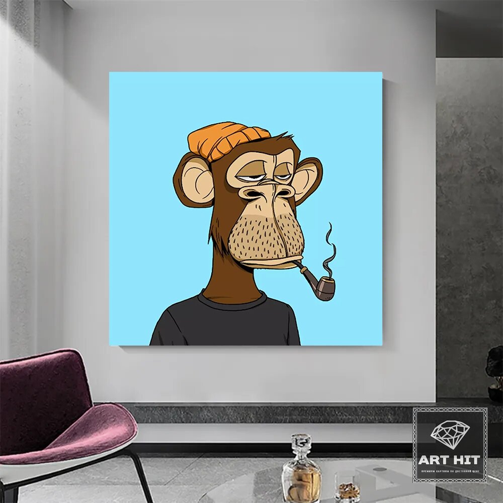 Картина на стену для интерьера - "Брутальная обезьяна", 40х40 см.