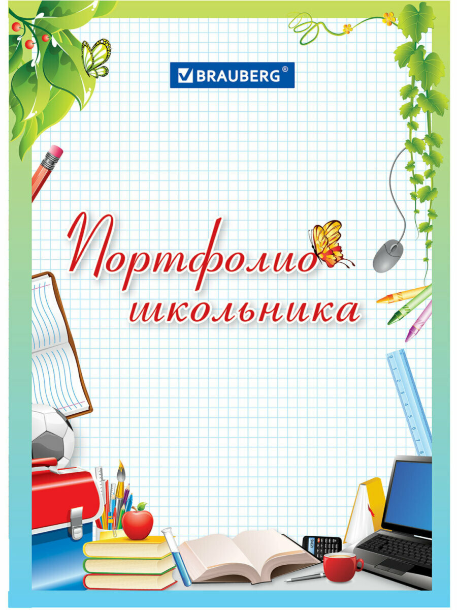 Листы вкладыши для портфолио школьника А4 в папке, 14 разделов, 16 листов, для мальчиков и девочек, Brauberg Любимая Школа, 127548